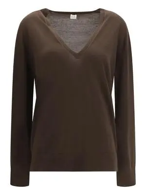 TOTEME V-neck Cashmere-blend Sweater - Brown