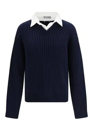 Balenciaga Cotton Sweater With Shirt Details - Blue