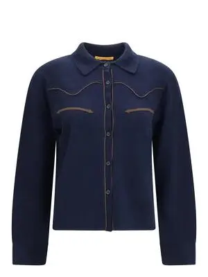 Guest In Residence Cropped Western Cashmere Shirt - Blue