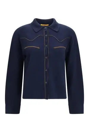 Guest In Residence Cropped Western Cashmere Shirt - Blue