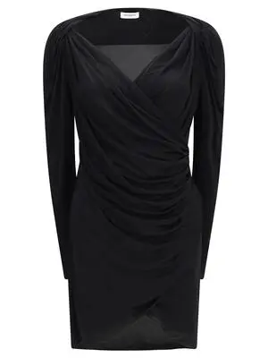 Balmain Draped Jersey Mini Dress - Black