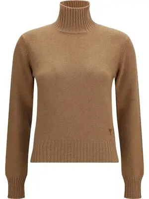 AMI Paris Ami Paris Women Ami De Coeur Turtleneck Sweater Brown