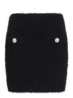 Balmain Tweed Mini Skirt With Logo Buttons - Black