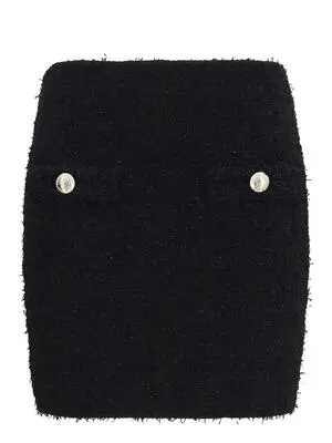 Balmain Tweed Mini Skirt With Logo Buttons - Black