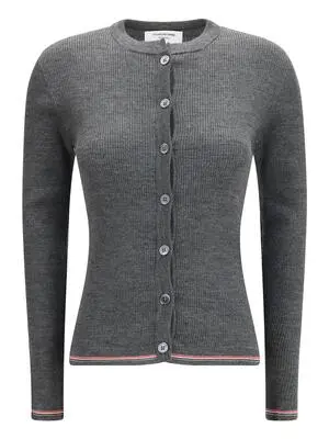 Thom Browne Ribbed Merino Wool Cardigan - Gray