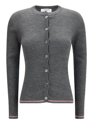 Thom Browne Ribbed Merino Wool Cardigan - Gray