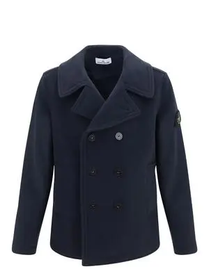 Stone Island Double-breasted Wool And Cashmere Jacket - Blue