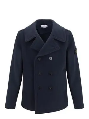 Stone Island Double-breasted Wool And Cashmere Jacket - Blue