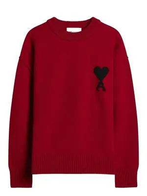 AMI Paris Crewneck Contrasted Adc Jumper - Ruby Red/black