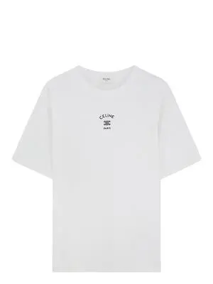 Celine Cotton Blend T-shirt With Front Logo Print - Multicolor