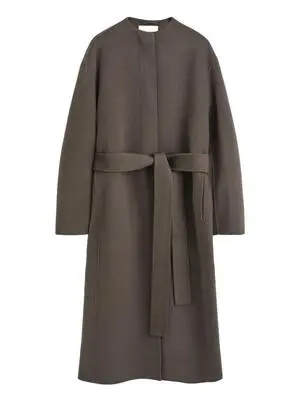 Cos Belted Double-faced Wool-blend Long Coat - Brown