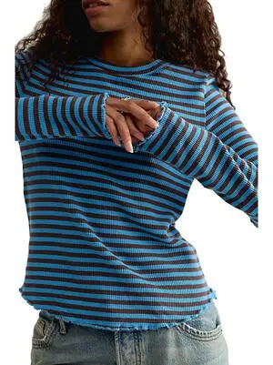Free People We The Free Easy Does It Striped Long Sleeve Tee - Blue Combo