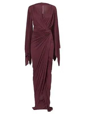Rick Owens Flag-sleeves Wrap-round Jersey Gown - Wine