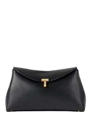 TOTEME T-lock Leather Clutch Bag - Black