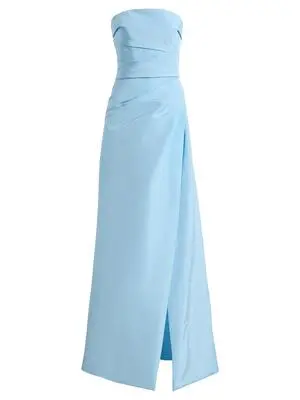 Monique Lhuillier Silk Draped Strapless Midi Dress - Blue