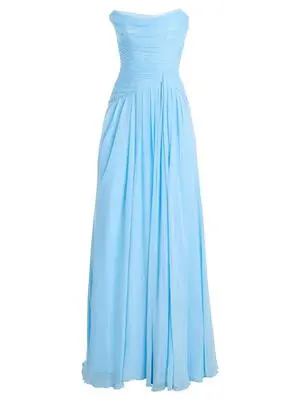 Monique Lhuillier Silk-chiffon Strapless Draped Bodice Dress - Blue