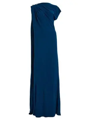 Monique Lhuillier Asymmetric Draped Gown With Streamer - Navy