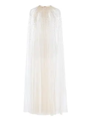 Monique Lhuillier Embroidered Tulle Evening Cape - Nude