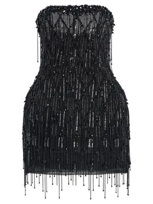 Monique Lhuillier Embroidered Strapless Mini Dress - Black