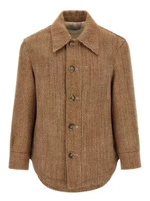 AMI Paris Chevron Wool Overshirt - Brown