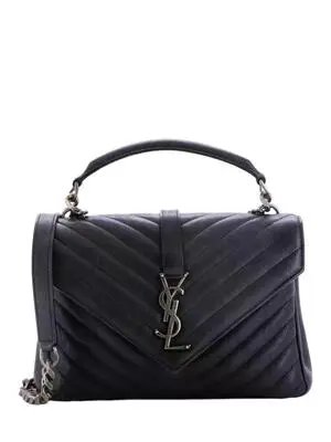 Saint Laurent Classic Monogram College Bag Matelasse Chevron Leather Medium Crossbody Bag - Black