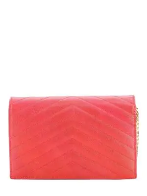 Saint Laurent Classic Monogram Wallet On Chain Matelasse Chevron Leather Small Crossbody Bag - Red