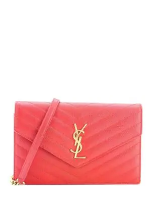 Saint Laurent Classic Monogram Wallet On Chain Matelasse Chevron Leather Small Crossbody Bag - Red