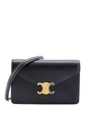 Celine Margo Triomphe Wallet On Chain Leather Crossbody Bag - Black