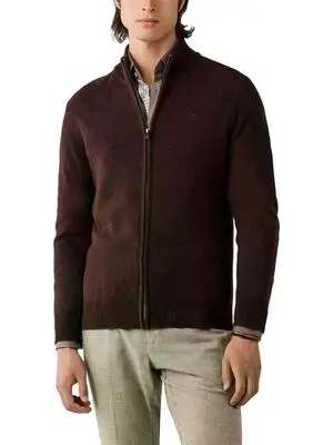HACKETT  Zip-up Lambswool Cardigan - Brown