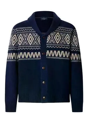 HACKETT  Fair Isle Shawl-collar Cardigan - Blue