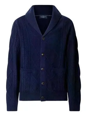 HACKETT  Cable-knit Shawl-collar Cardigan - Blue