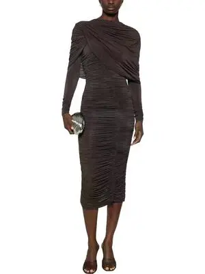 Magda Butrym Ruched Draped-detail Midi Dress Brown