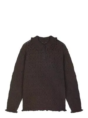 JNBY Crochet-knit Ruffled Polo Top - Brown