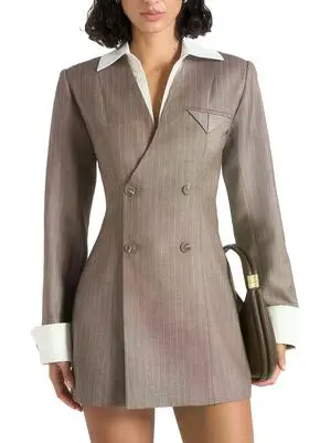 Manière De Voir Pinstripe Shirt-detail Mini Dress - Brown