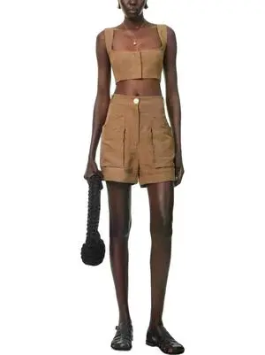 Le Kasha Jirja Linen Crop Top - Brown