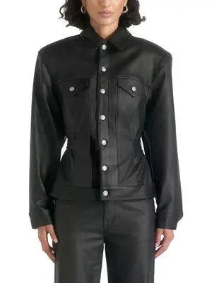 Manière De Voir Karla Wax-effect Cinch-waist Jacket Black Black