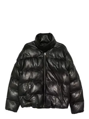 GIORGIO BRATO Quilted Leather Puffer Jacket - Black