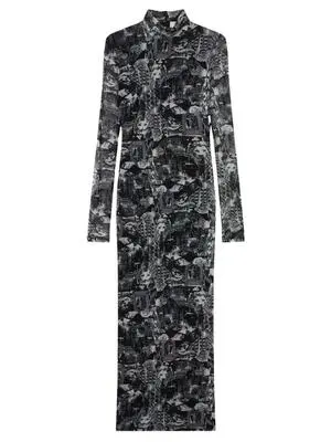 BLUMARINE Graphic-print High-neck Maxi Dress
