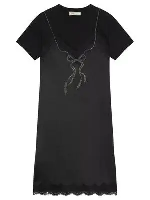 Blumarine Lace-trim Rhinestone-embellished Midi Dress - Black