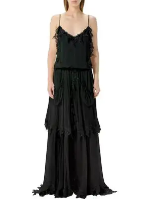 Blumarine Lace-trim Crepon Maxi Dress - Black