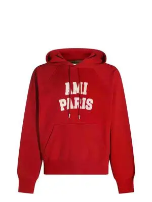 AMI Paris Cotton Hoodie With Embroidery - Red