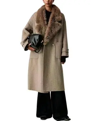 VICOLO Faux-fur Collar Double-breasted Coat - Neutrals