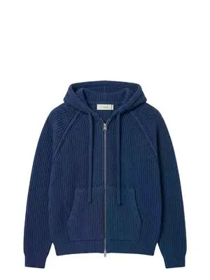 DUNST Ribbed-knit Zip-up Hoodie - Blue