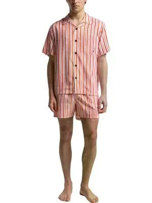 MOSSO SUN WEAR Stripe-print Short-sleeve Shirt - White