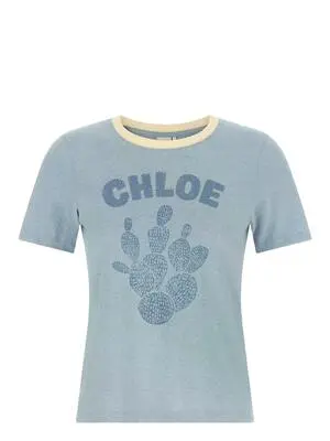 Chloé Logo-print Cactus-print T-shirt - Blue