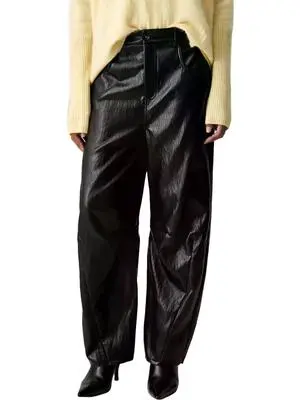 VICOLO Calf Leather Palazzo Pants - Black