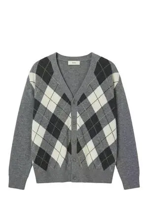 DUNST Argyle-intarsia V-neck Cardigan - Grey