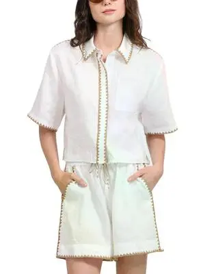 Las Surenas Mosaico Embroidered Linen Shorts - White