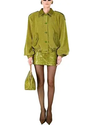 ROWEN ROSE Corduroy Croc-effect Bomber Jacket - Green