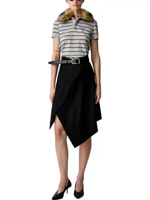 Vetements Faux-fur Collar Striped Polo Shirt - Grey